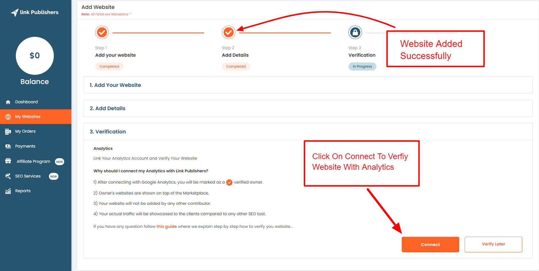 How To Verify Website For Link Publisher Marketplace?